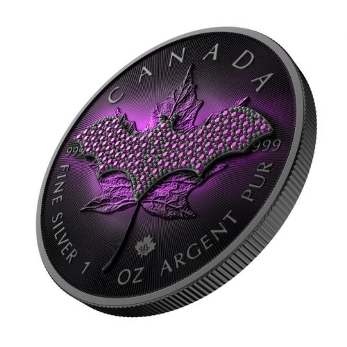Canada 2022 5$ Maple Leaf Purple Bat 1 Oz Silver Coin with Bejeweled ...